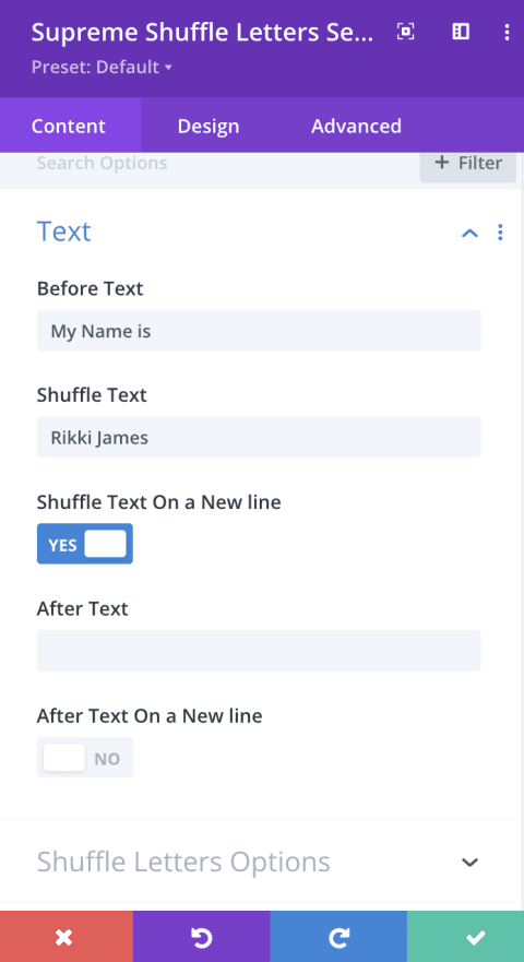 Shuffle Letters Module – Divi Supreme